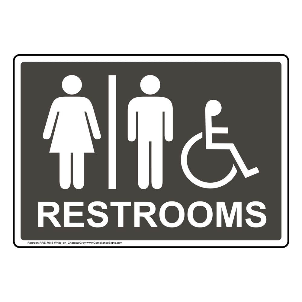Restrooms Sign With Symbol RRE-7015-WHTonCHGRY Restrooms