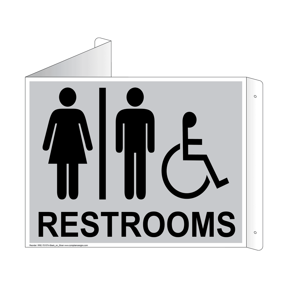 Restrooms Sign With Symbol RRB-6986-BLKonSLVR Restrooms