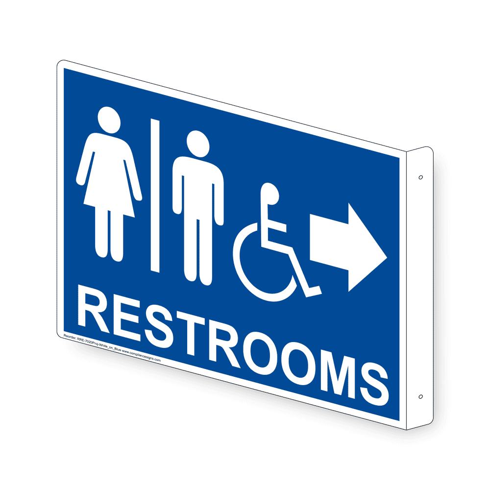 Restrooms White on Blue Sign With Symbol RRE-7020Proj-WHTonBLU Restrooms