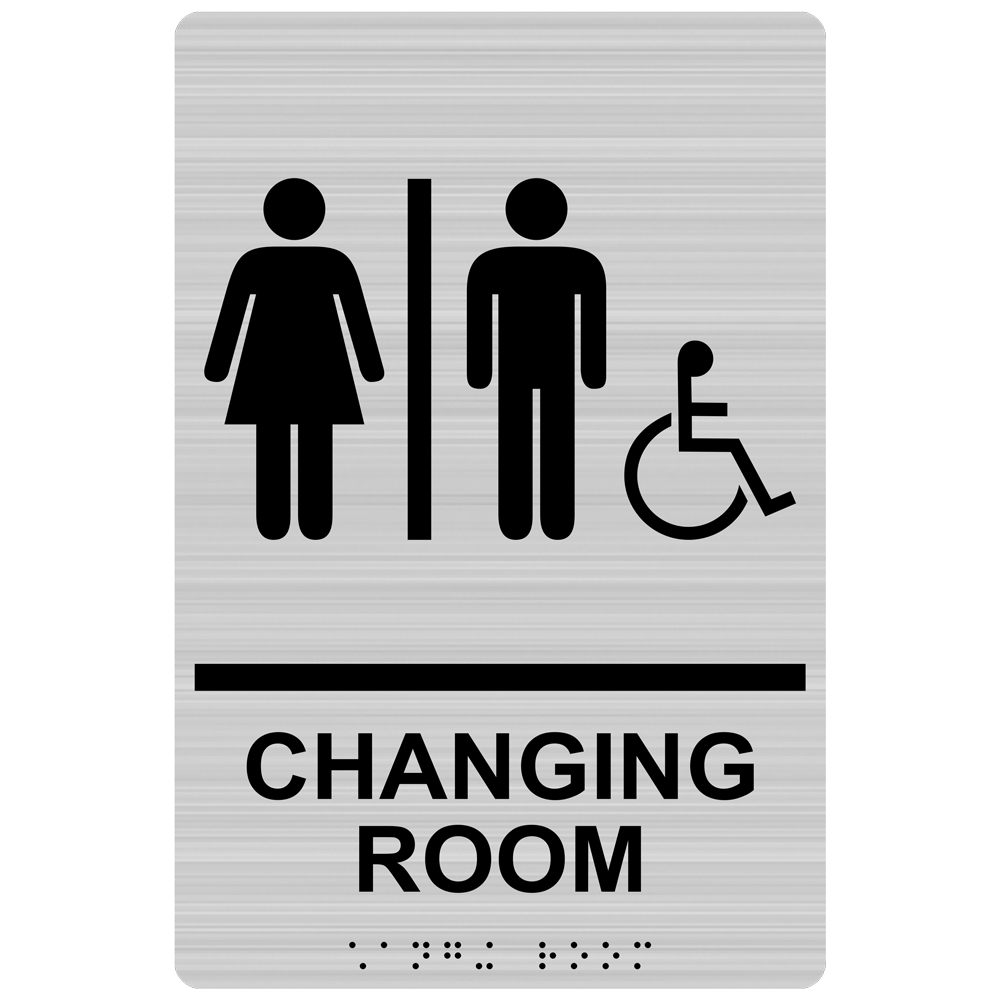 Portrait ADA Changing Room (Braille Sign RRE-14775_BLKonBRSLVR