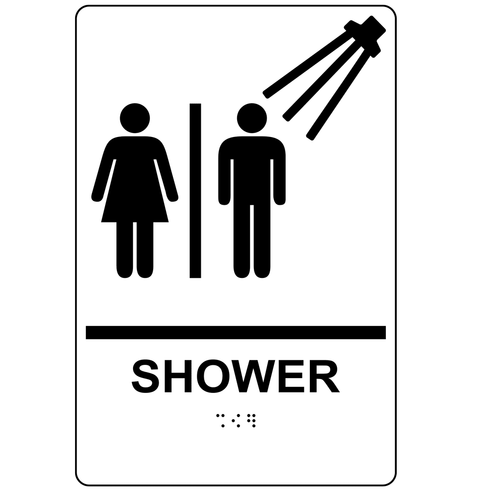 ADA Shower With Symbol Braille Sign RRE-14831_BLKonWHT Wayfinding