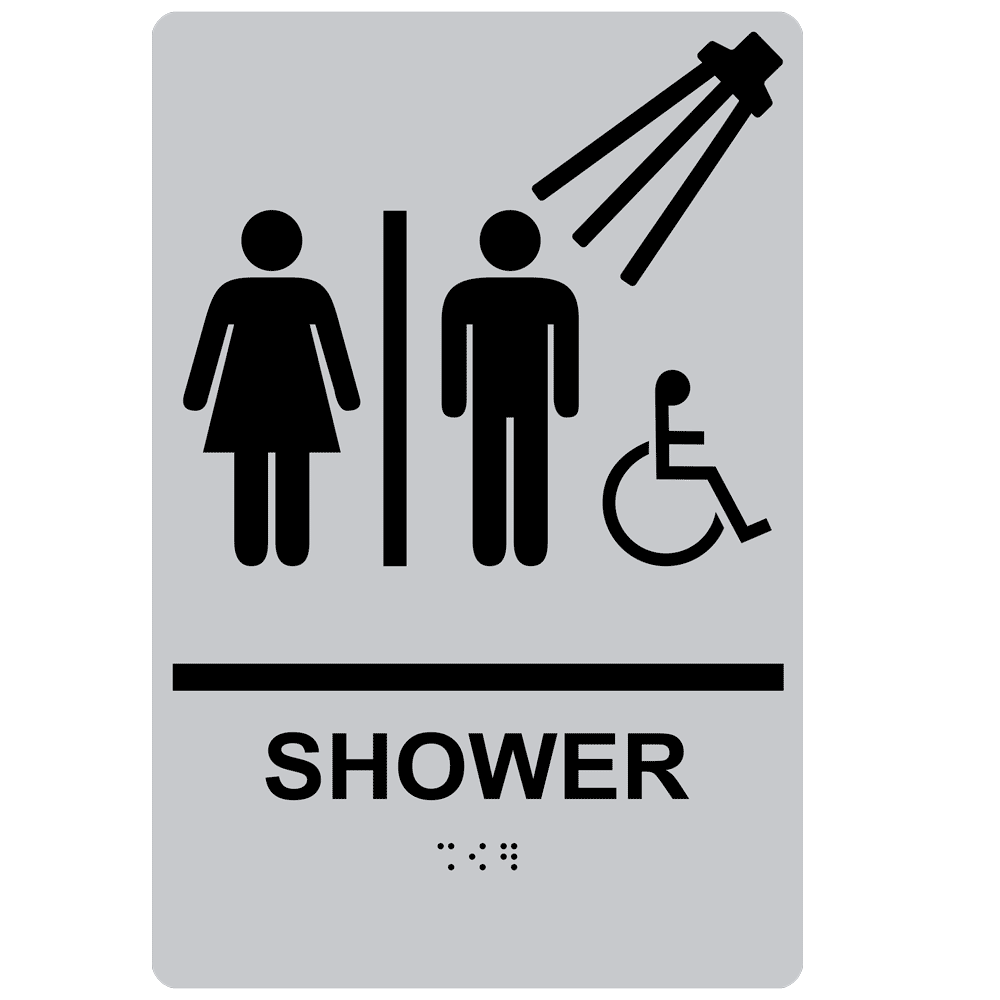 ADA Shower With Symbol Braille Sign RRE-14832_BLKonSLVR Wayfinding