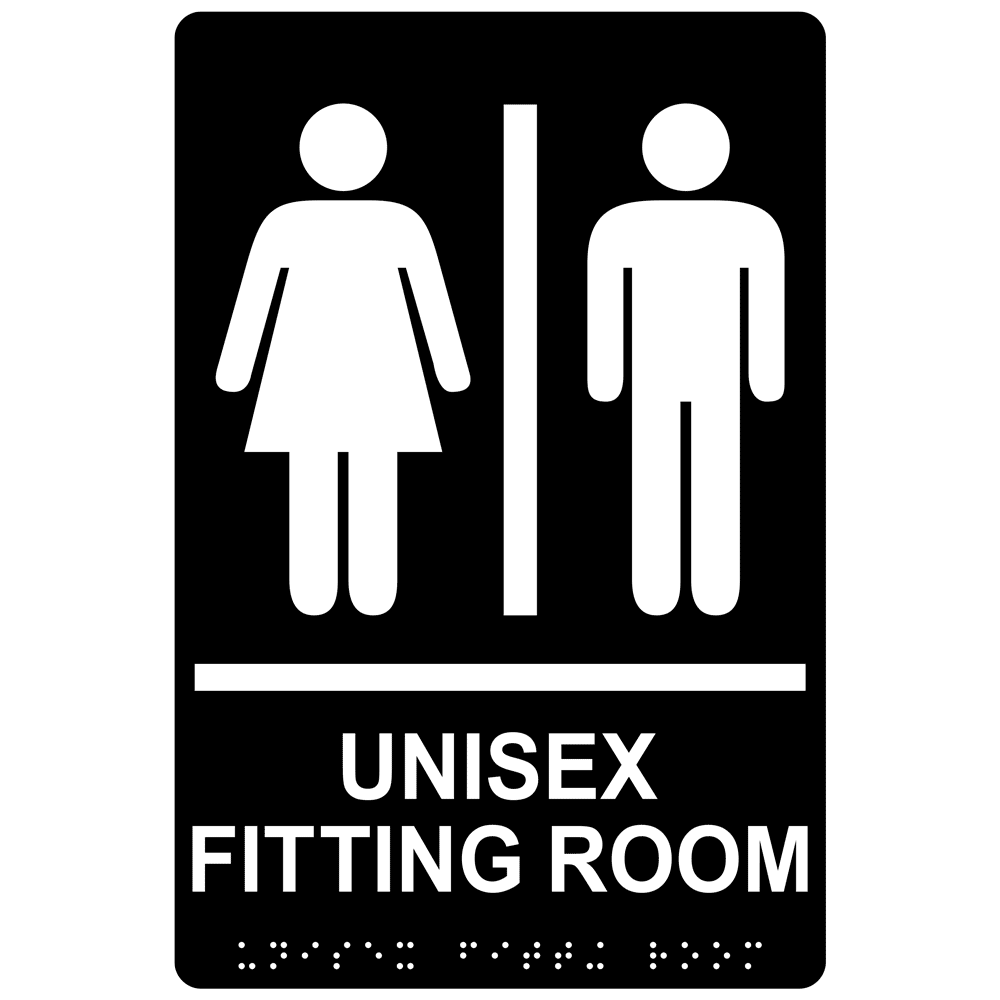 ADA Unisex Fitting Room With Symbol Braille Sign RRE-14843_WHTonBLK