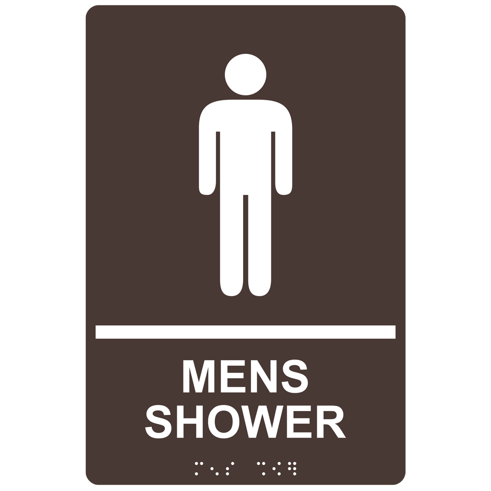 Portrait ADA Mens Shower Braille Sign RRE-820_WHTonDKBN