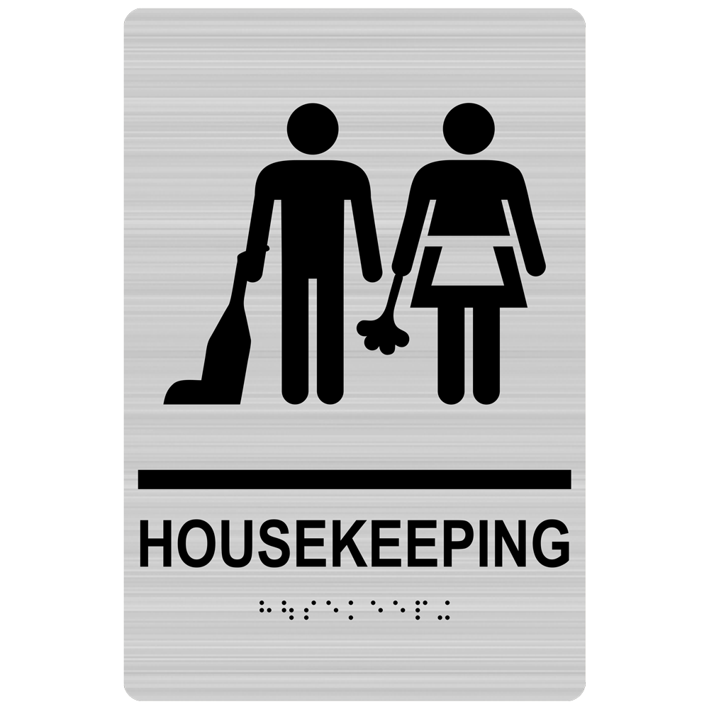 Portrait ADA Housekeeping (Braille Sign RRE-850_BLKonBRSLVR