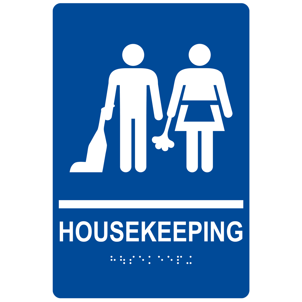 ADA Housekeeping Braille Sign RRE-850_WHTonBLU Wayfinding