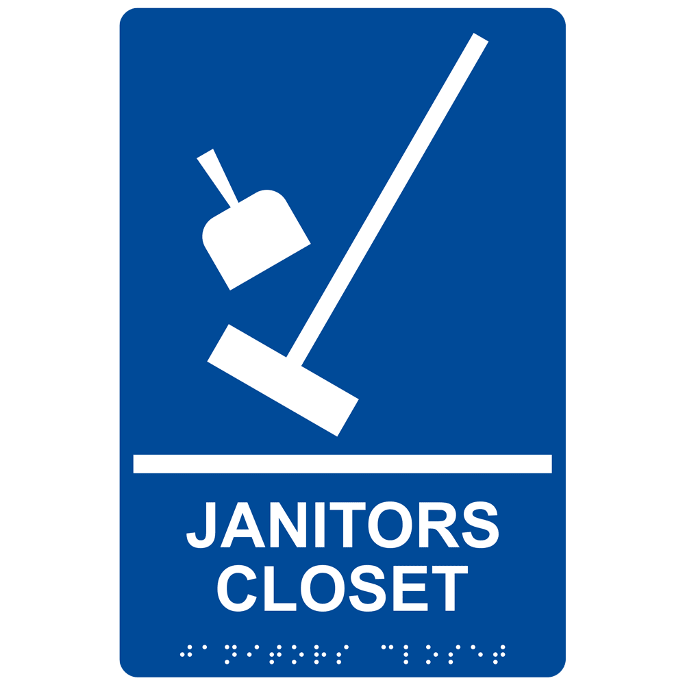 ADA Janitors Closet Braille Sign RRE-960_WHTonBLU Wayfinding