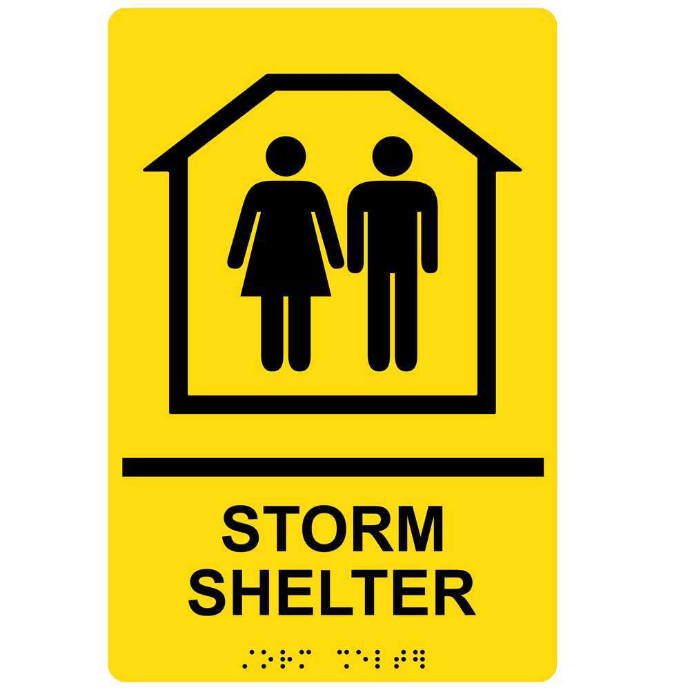 ADA Storm Shelter With Symbol Braille Sign RRE-14835_BLKonYLW