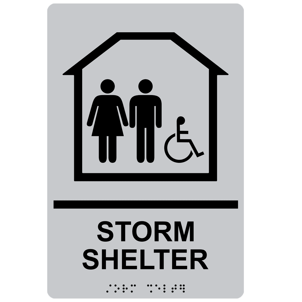 ADA Storm Shelter With Symbol Braille Sign RRE-14837_BLKonSLVR