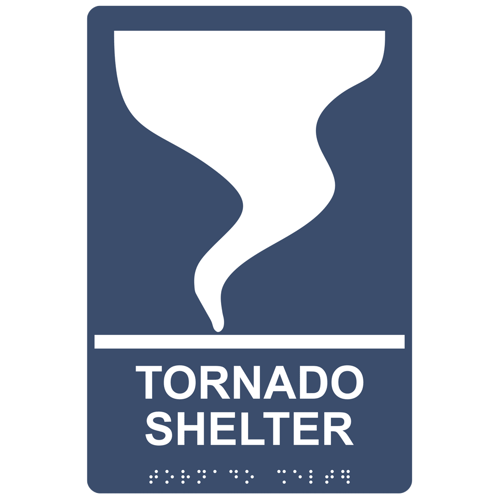 ADA Tornado Shelter With Symbol Braille Sign RRE-14840_WHTonNavy