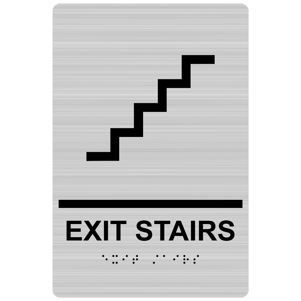 Portrait ADA Exit Stairs (Braille = Sign RRE-225_BLKonBRSLVR