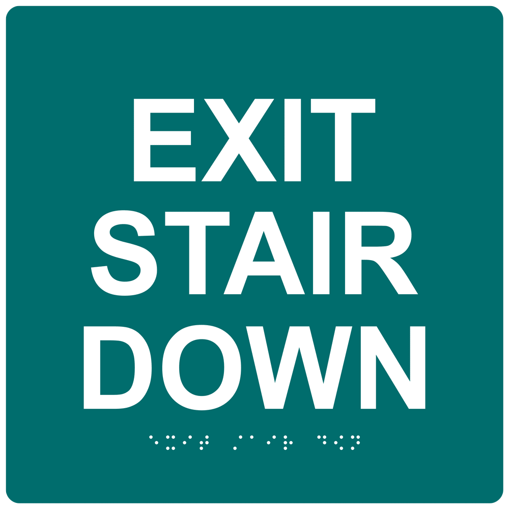 Square ADA Exit Stair Down Braille Sign RRE-670-99_WHTonBHMABLU