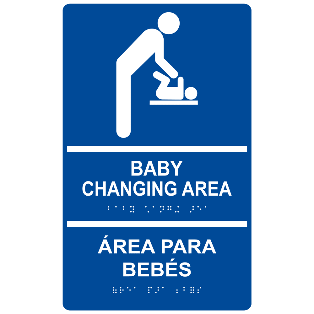 ADA Baby Changing Area Bilingual Braille Sign RRB-175_WHTonBLU