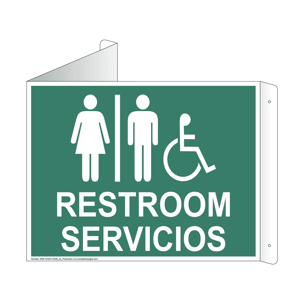 Restroom Sign With Symbol RRB-7030Tri-WHTonPNGRN Restrooms