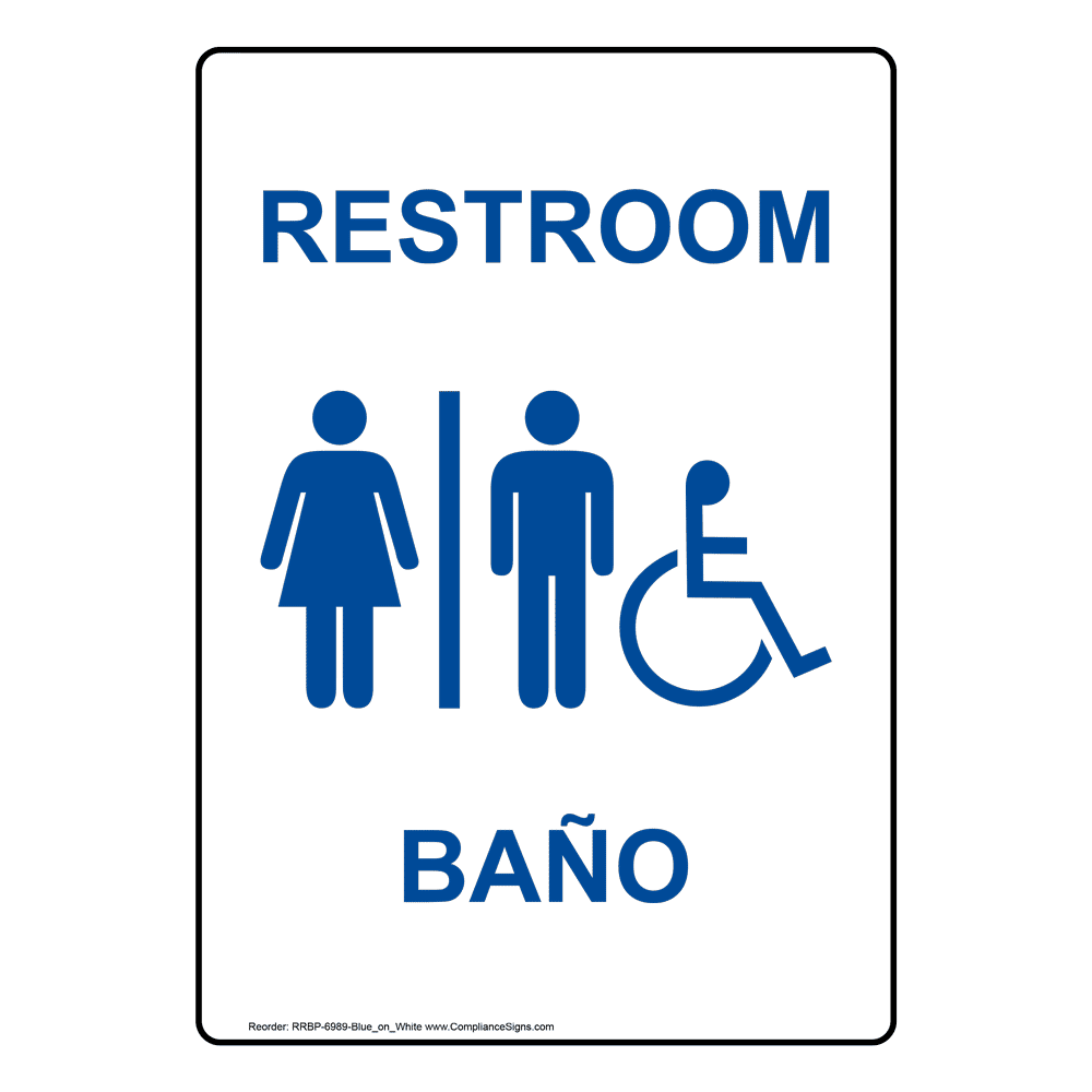 Restroom - Baño Sign With Symbol RRBP-6989-BLUonWHT Restrooms