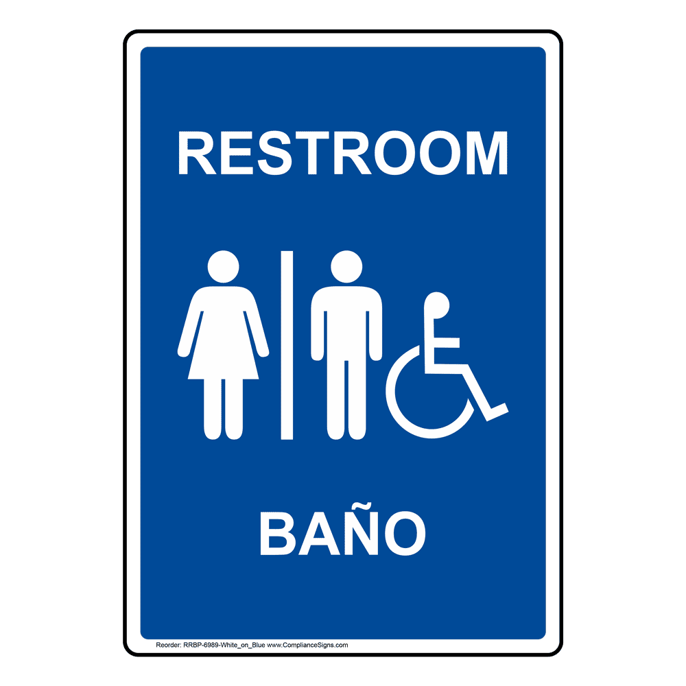 Restroom - Baño Sign With Symbol RRBP-6989-WHTonBLU Restrooms