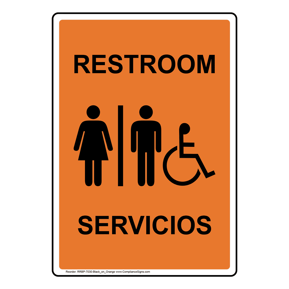 Restroom - Servicios Sign With Symbol RRBP-7030-BLKonORNG Restrooms