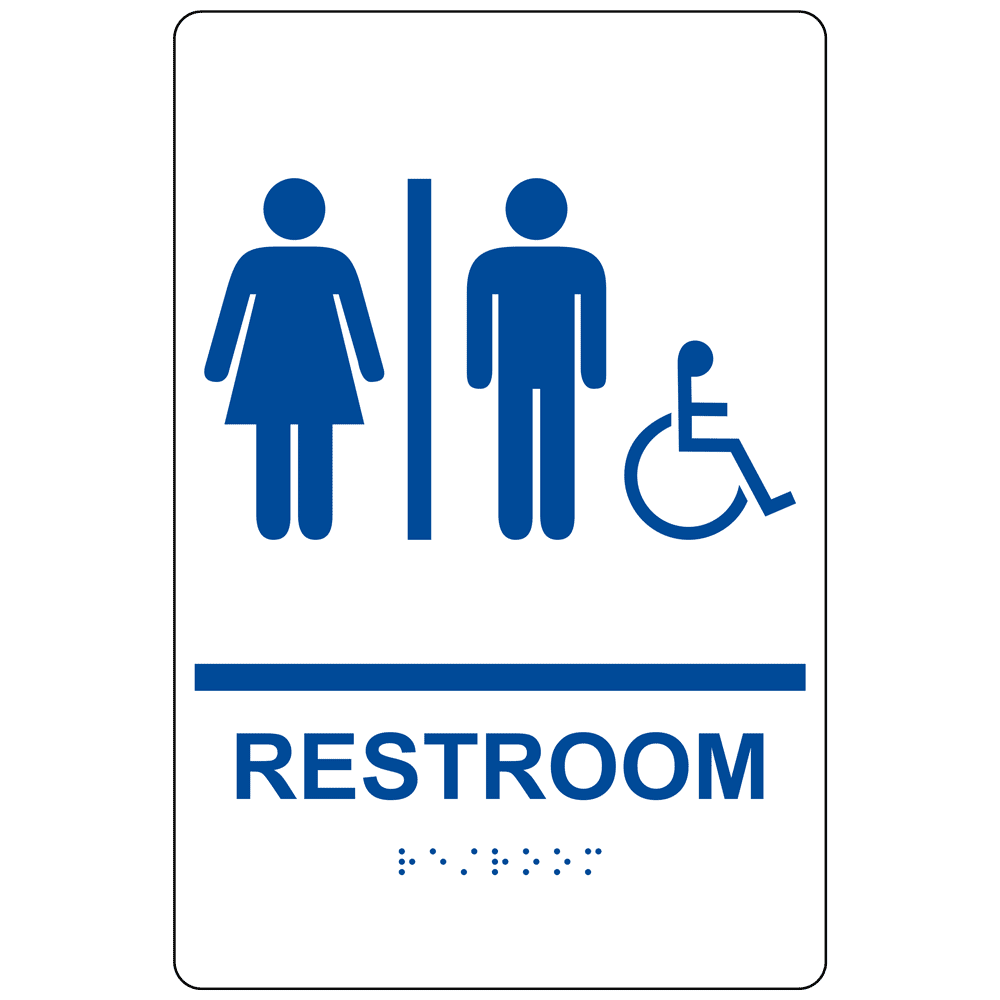 ADA Restroom With Symbol Braille Sign RRE-120_BLUonWHT Restrooms