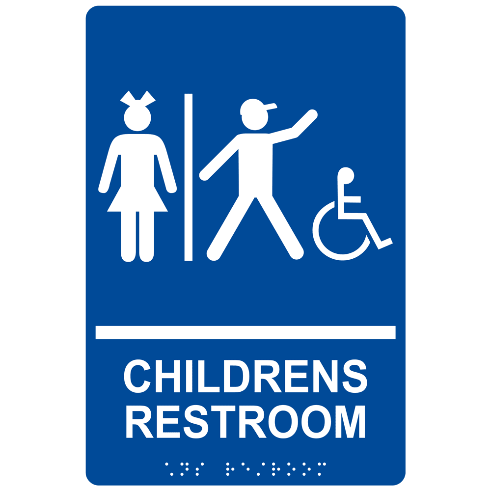 ADA Childrens Restroom Braille Sign RRE-14782_WHTonBLU Restrooms