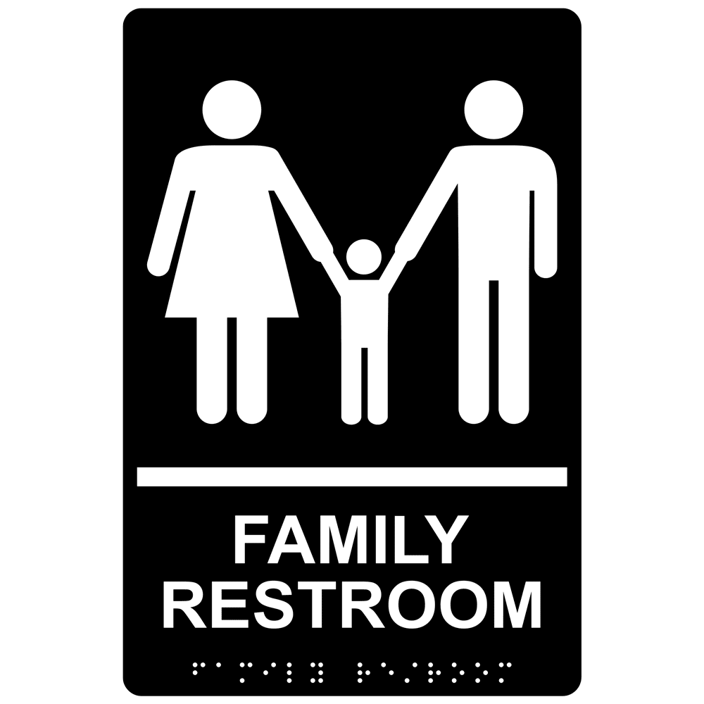 ADA Family Restroom Braille Sign RRE-165_WHTonBLK Restrooms