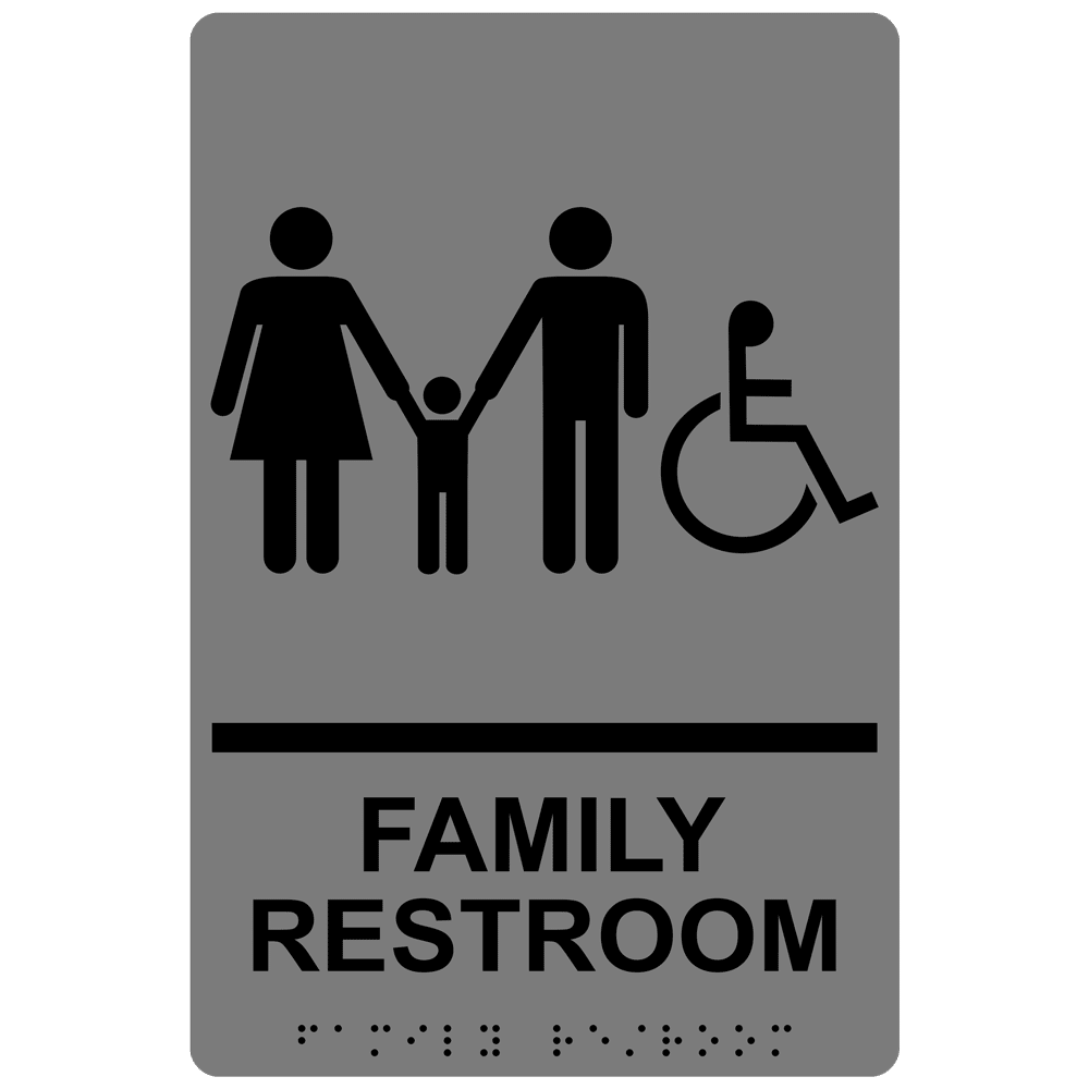 ADA Family Restroom Braille Sign RRE-170_BLKonGray Restrooms