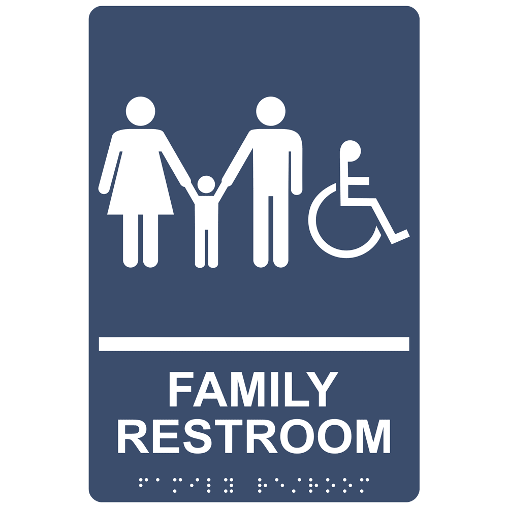 ADA Family Restroom Braille Sign RRE-170_WHTonNavy Restrooms
