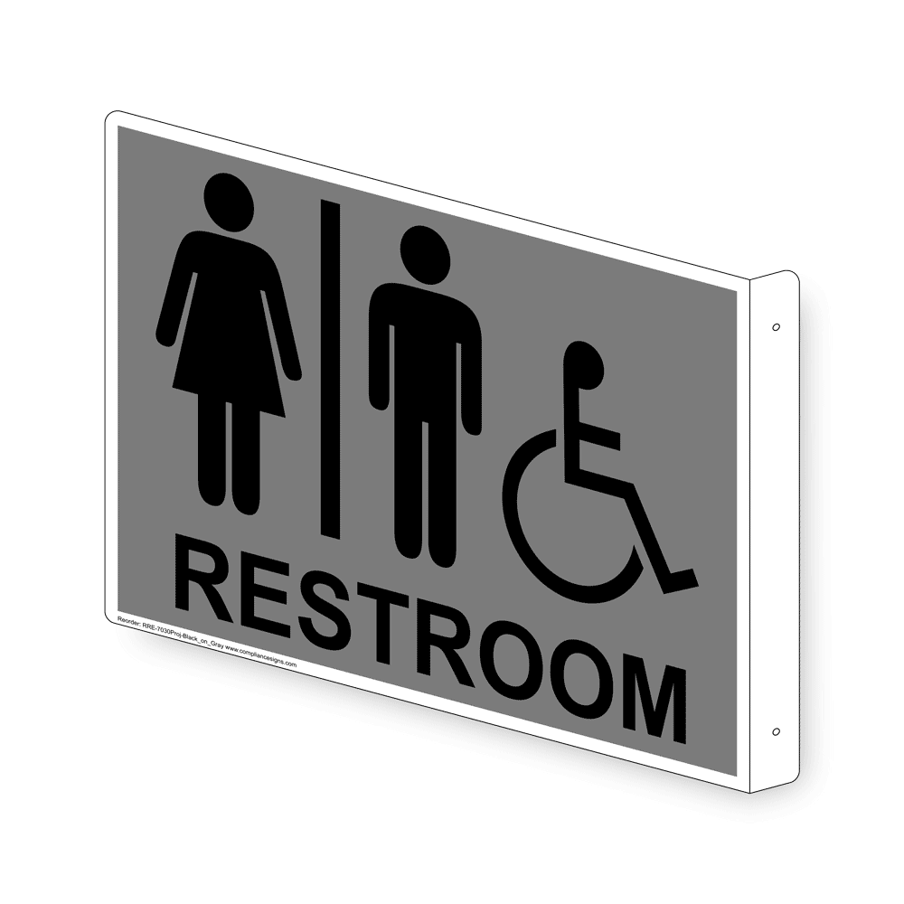 Restroom Black on Gray Sign With Symbol RRE-7030Proj-BLKonGray Restrooms