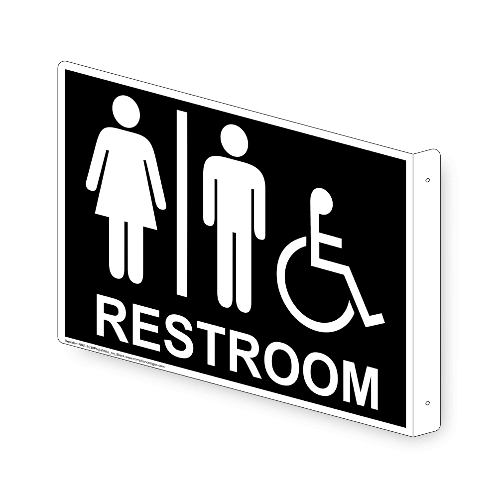 Restroom White on Black Sign With Symbol RRE-7030Proj-WHTonBLK Restrooms