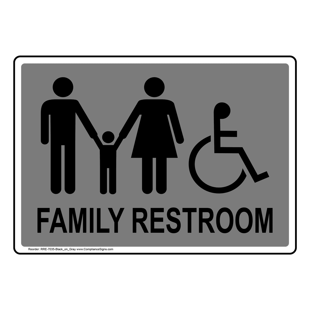 Family Restroom Black on Gray Sign With Symbol RRE-7035-BLKonGray Restrooms