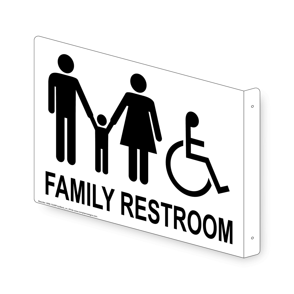 Family Restroom Sign With Symbol RRE-7035Proj-BLKonWHT Restrooms