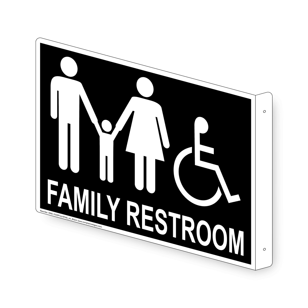 Family Restroom Sign With Symbol RRE-7035Proj-WHTonBLK Restrooms