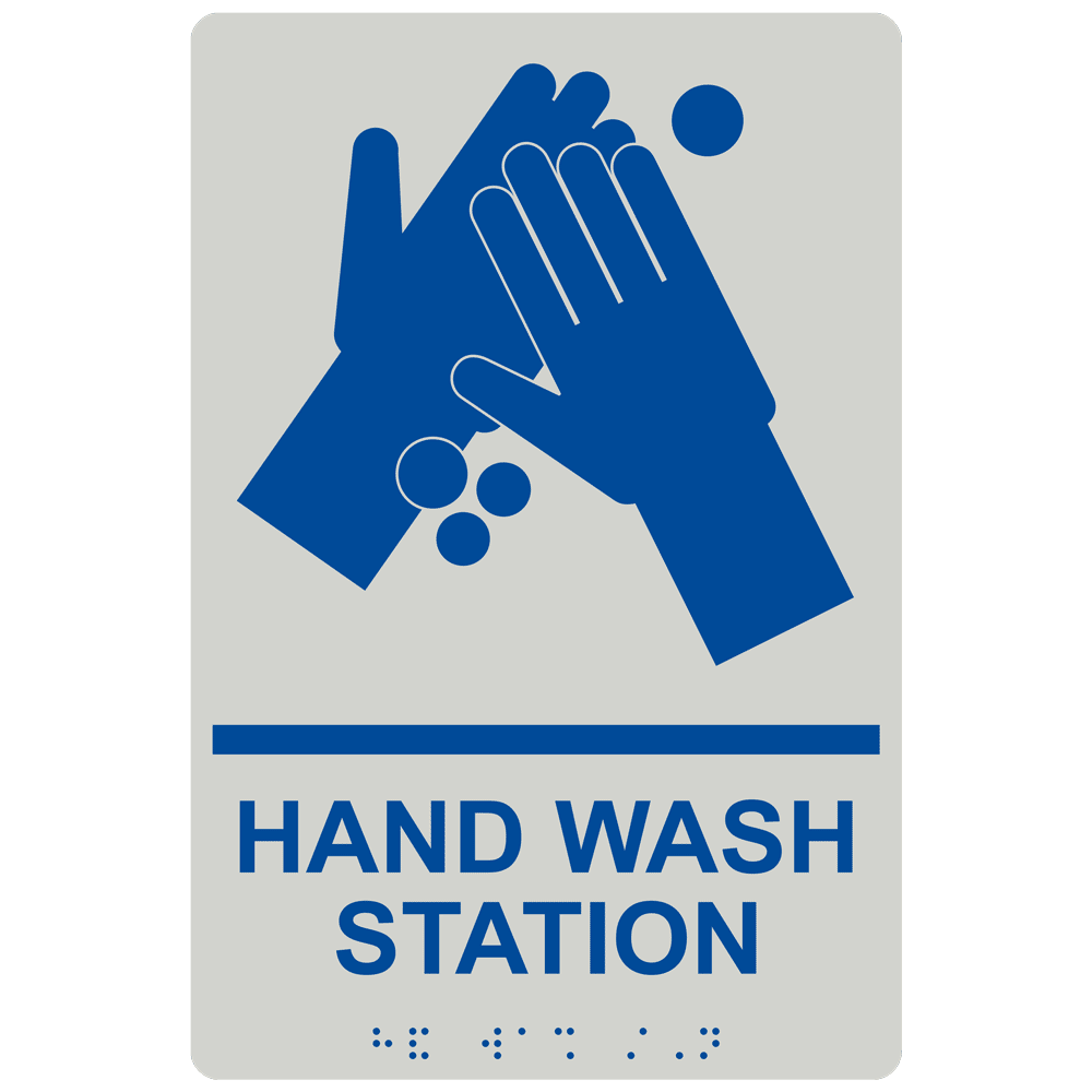 ADA Hand Wash Station Braille Sign RRE-997_BLUonPRLGY Hand Washing