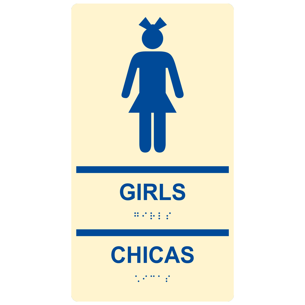ADA Girls Chicas Bilingual Braille Sign RRB-135_BLUonIvory