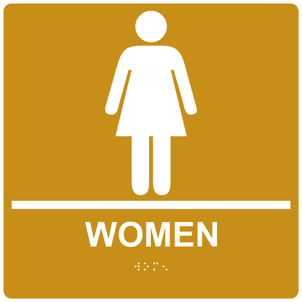Square ADA Women (Braille = Women) Sign RRE-125-99_WHTonGLD