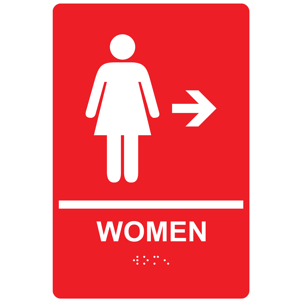 Portrait ADA Women (Braille = Women) Sign RRE-14854_WHTonRed