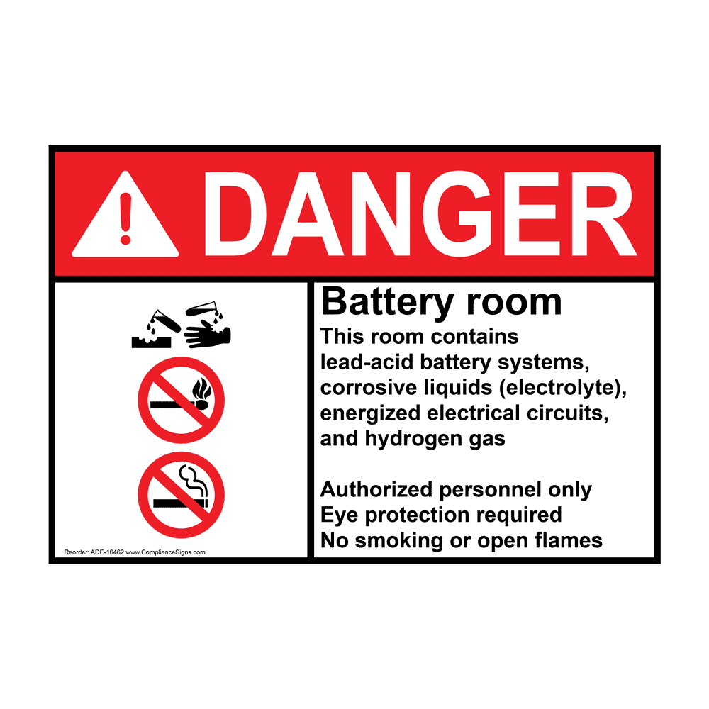 ANSI DANGER Battery Room Authorized Personnel Only Sign ADE-16462
