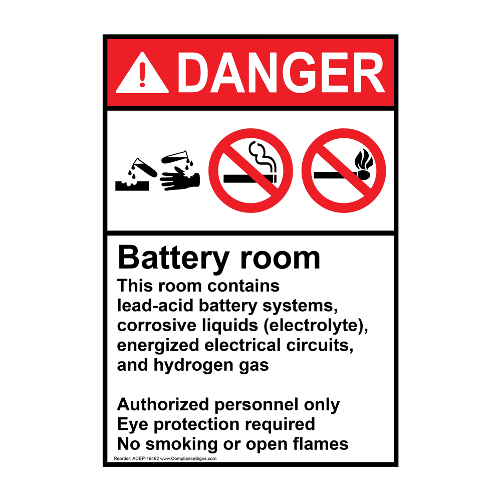 ANSI DANGER Battery Room Authorized Personnel Only Sign ADE-16462