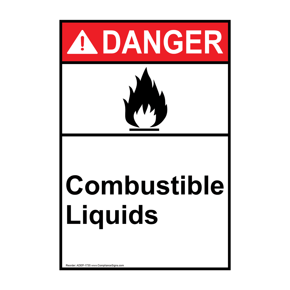 Portrait ANSI DANGER Combustible Liquids Sign ADEP-1735 Hazmat