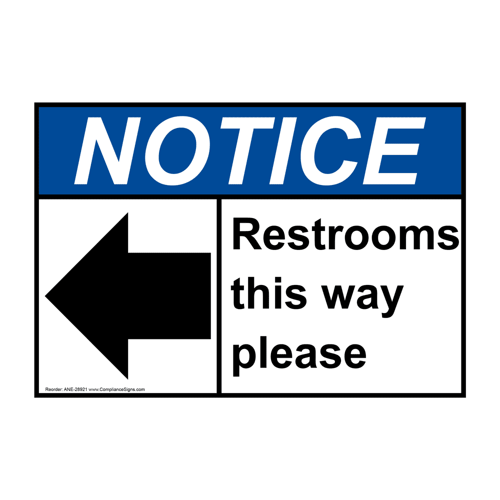 ANSI Restrooms This Way Please [Left Arrow] Sign With Symbol ANE-28921