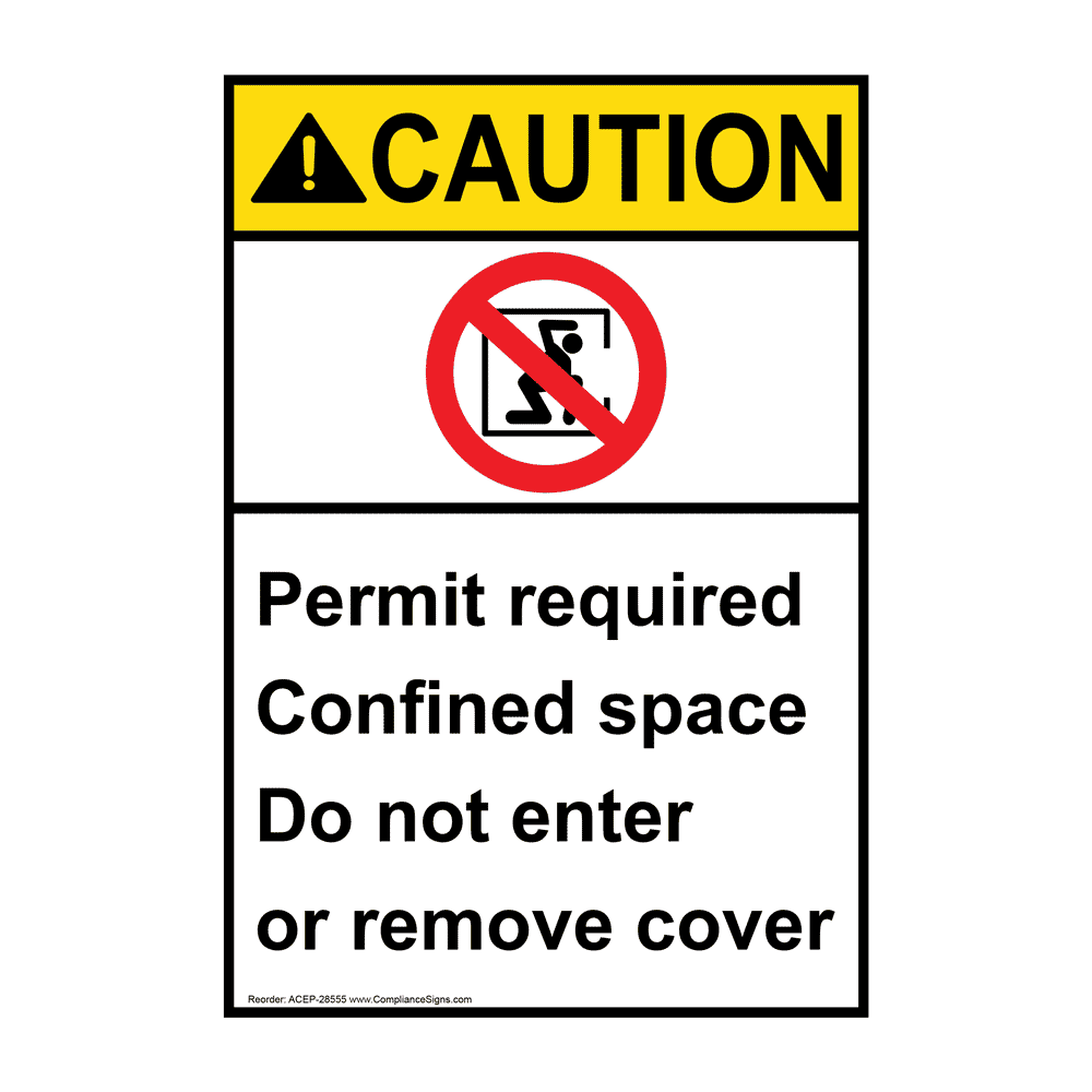 Portrait ANSI CAUTION Permit Required Sign With Symbol ACEP-28555