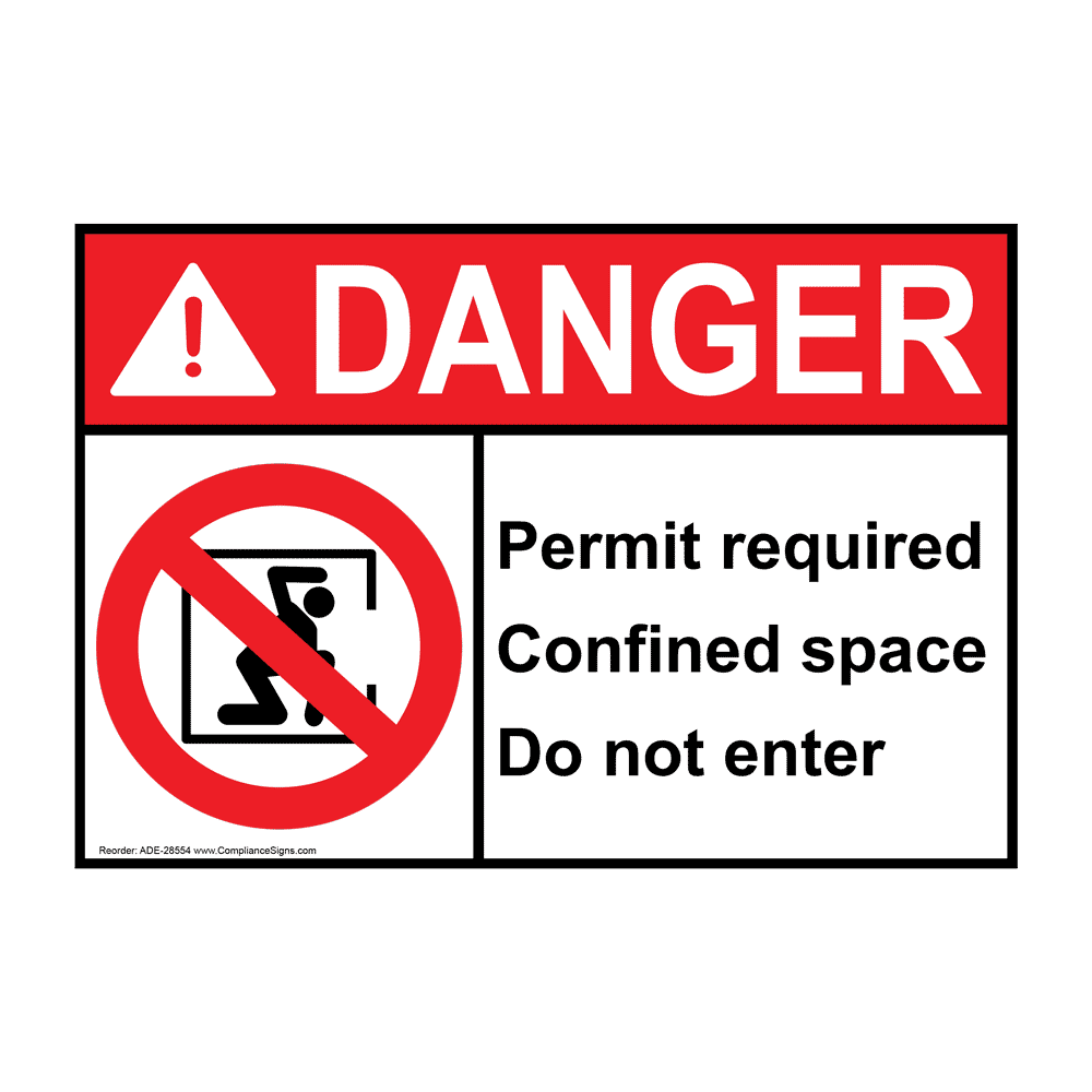ANSI DANGER Permit Required Confined Sign With Symbol ADE-28554