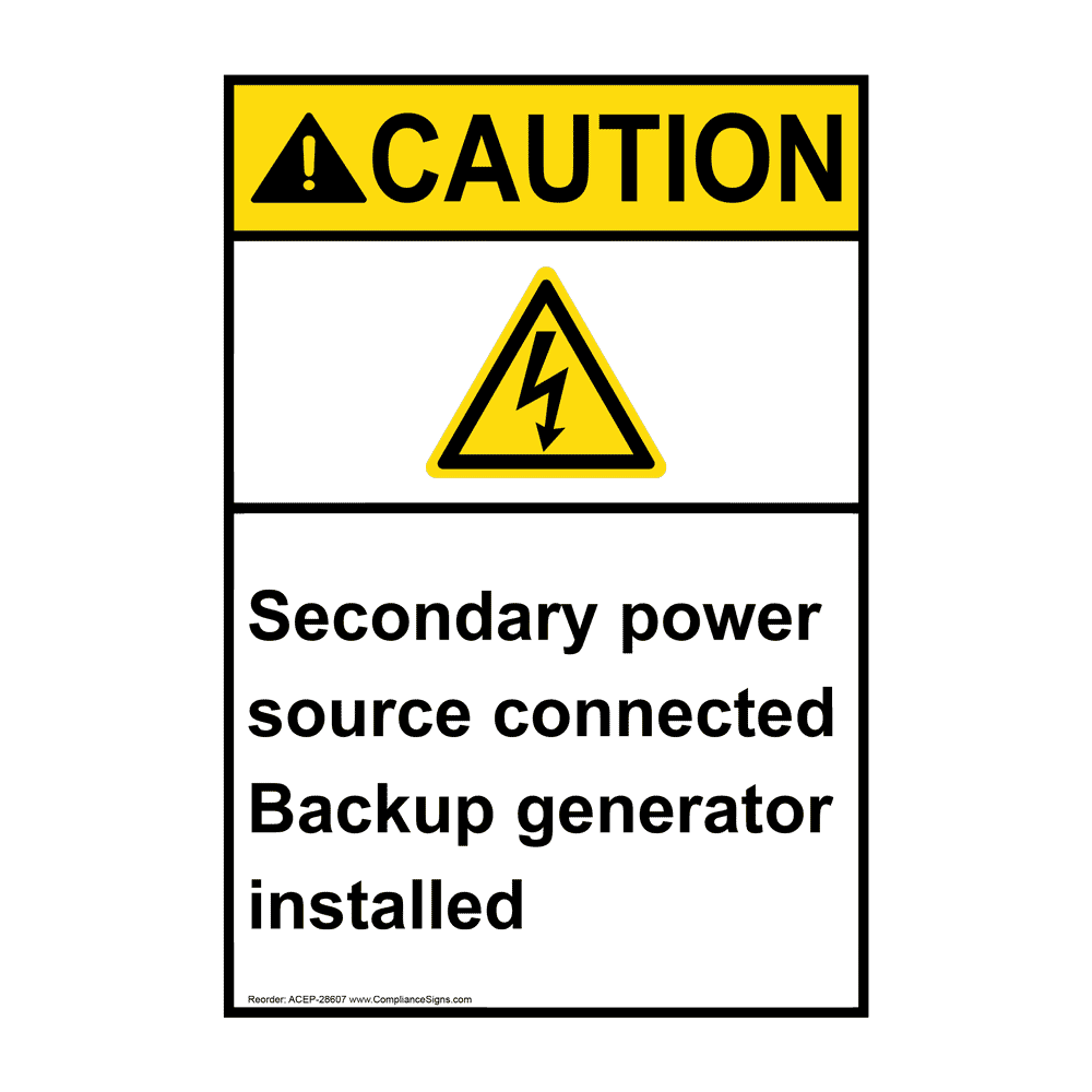 ANSI Secondary Power Source Sign With Symbol ACE-28607