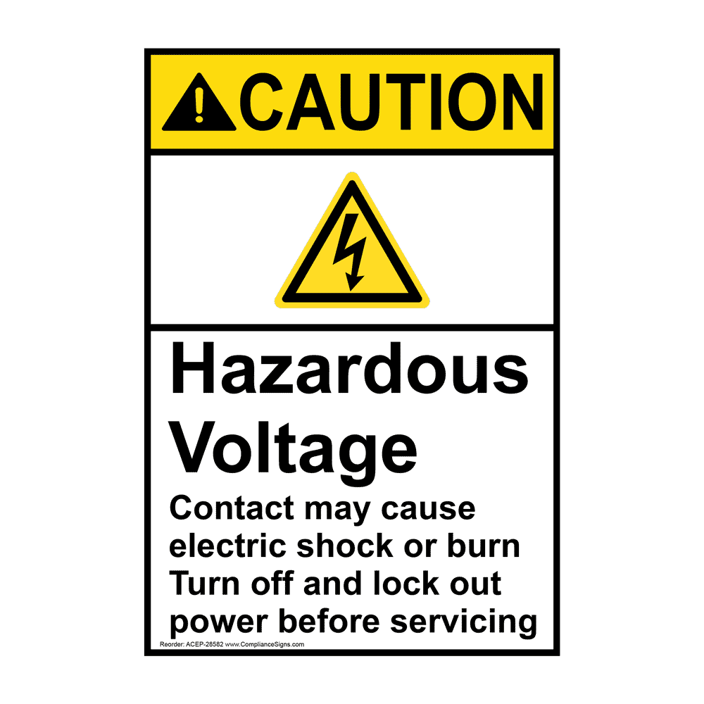 Portrait ANSI Hazardous Voltage Sign With Symbol ACEP-28582