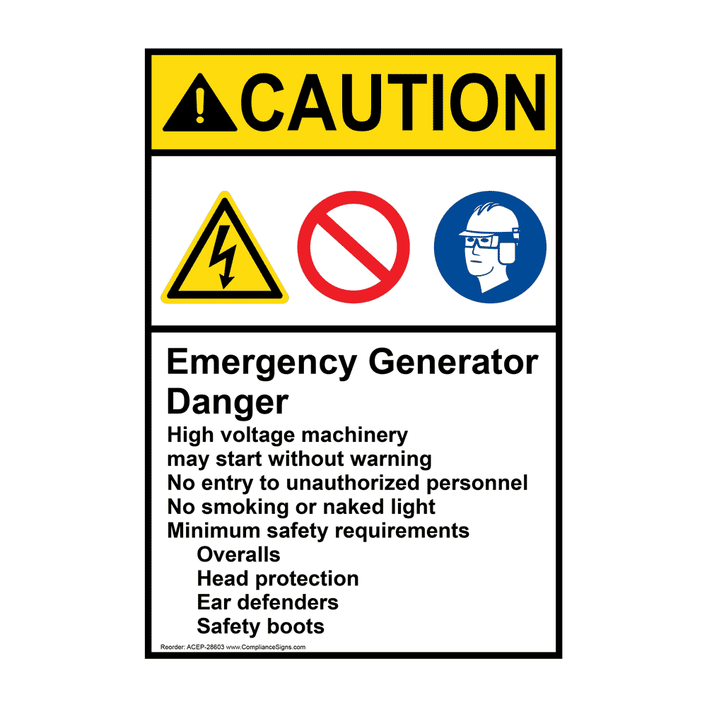Portrait ANSI Emergency Generator Sign With Symbol ACEP-28603