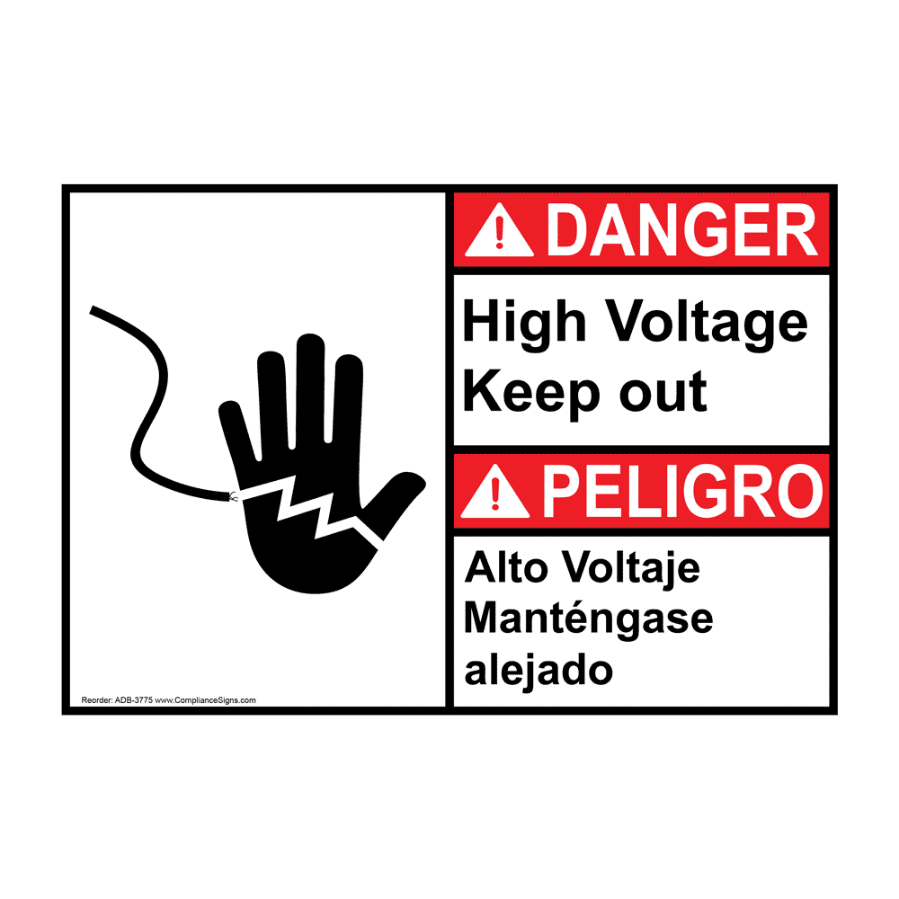 ANSI DANGER High Voltage Keep Out Bilingual Sign ADB-3775 Electrical