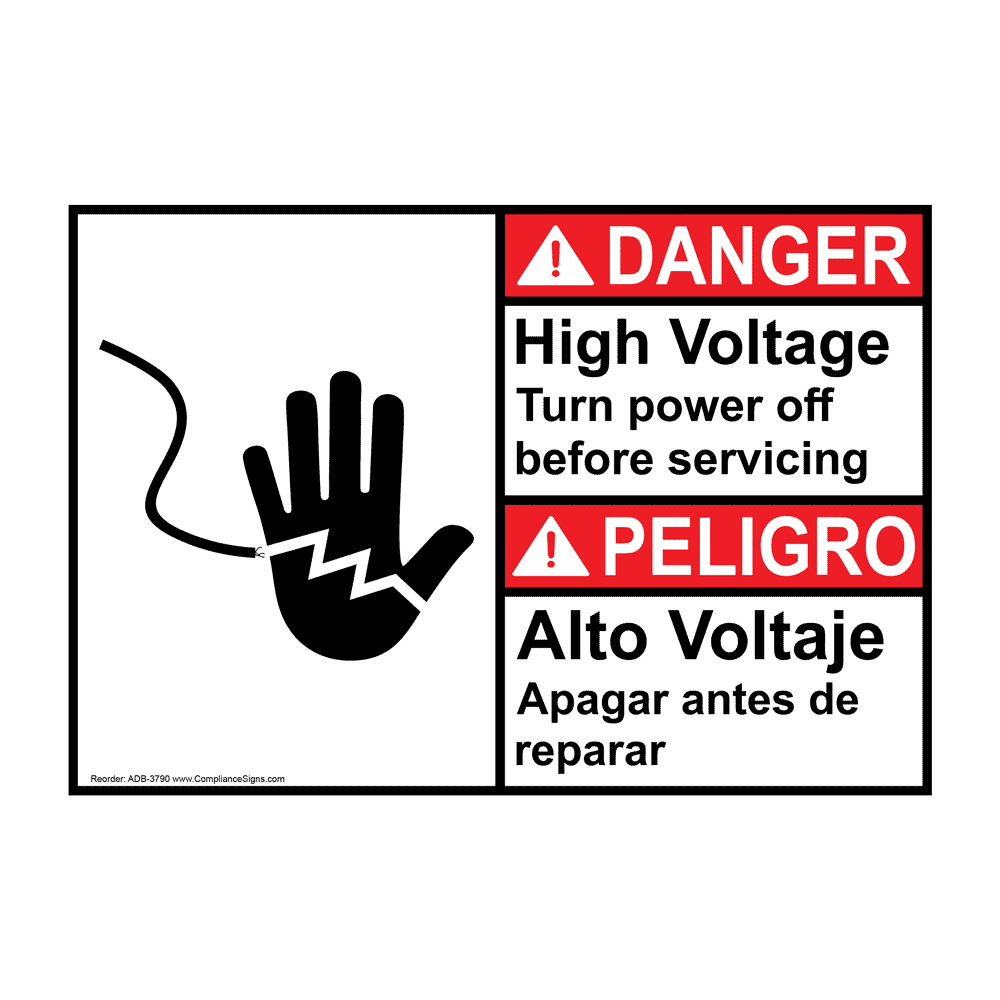ANSI DANGER High Voltage Turn Power Off Bilingual Sign ADB-3790