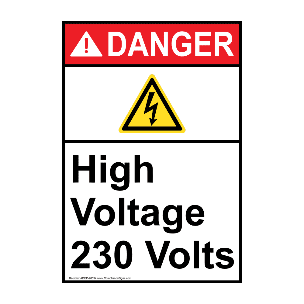 Portrait ANSI High Voltage 230 Volts Sign With Symbol ADEP-28594