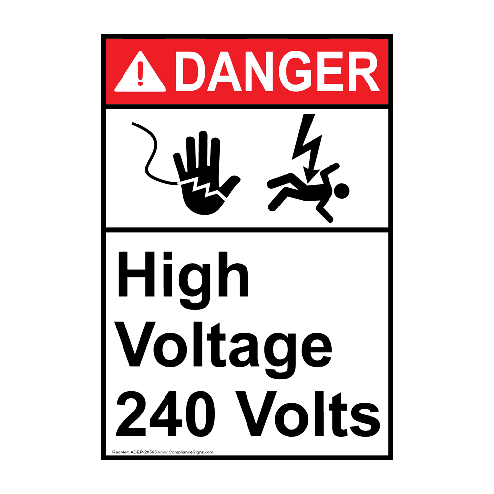Portrait ANSI High Voltage 240 Volts Sign With Symbol ADEP-28595