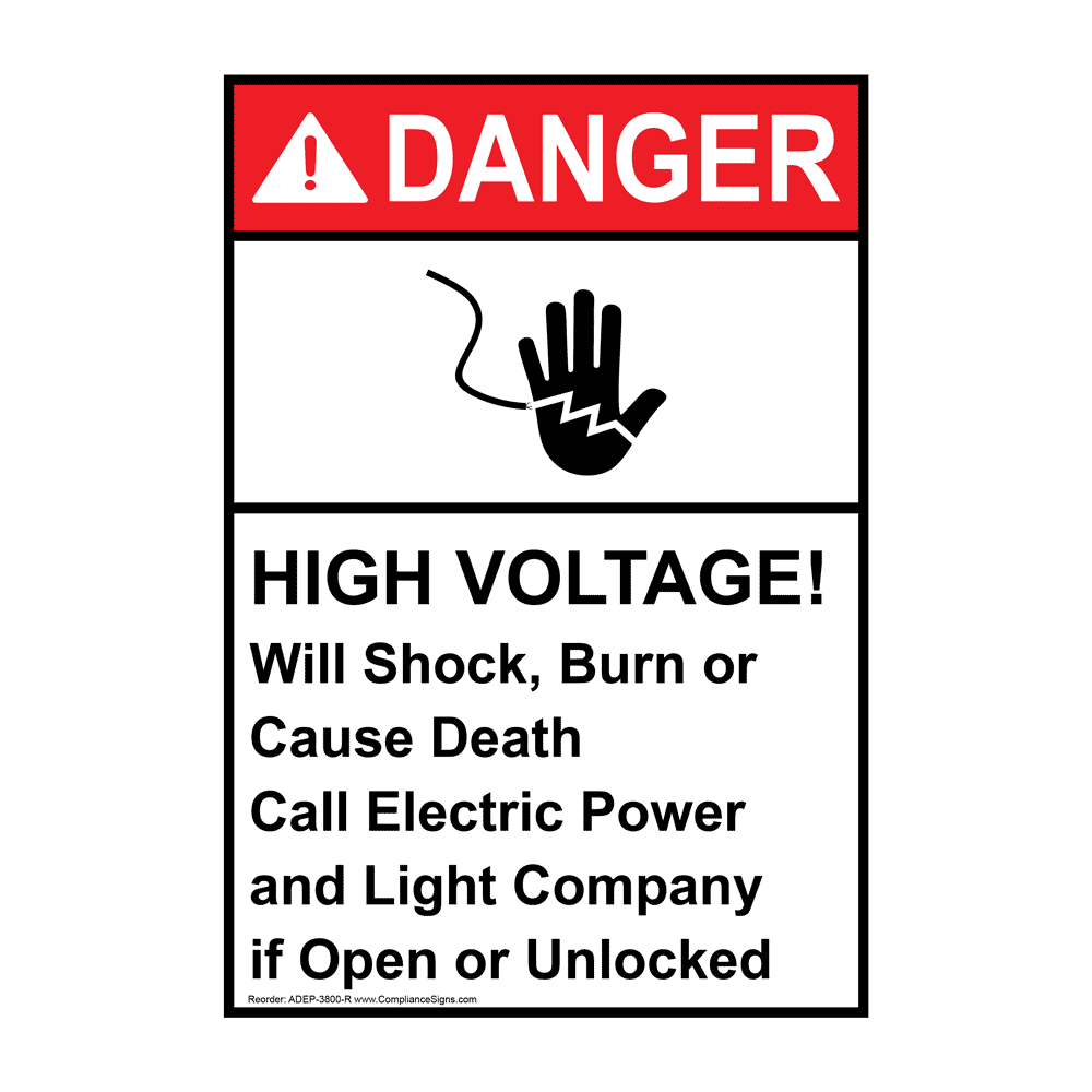 ANSI DANGER High Voltage Will Shock Burn Cause Death Sign ADE-3800-R