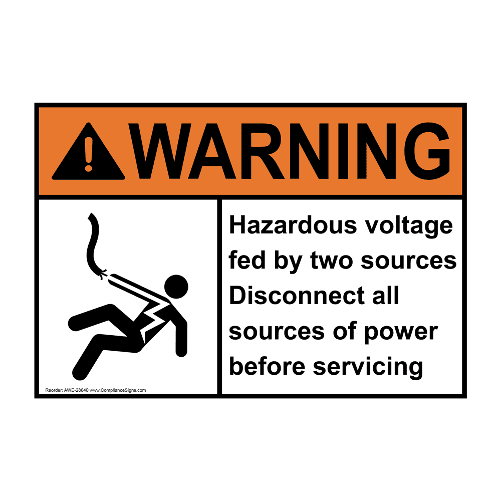 ANSI Hazardous Voltage Fed By Two Sign With Symbol AWE-28640